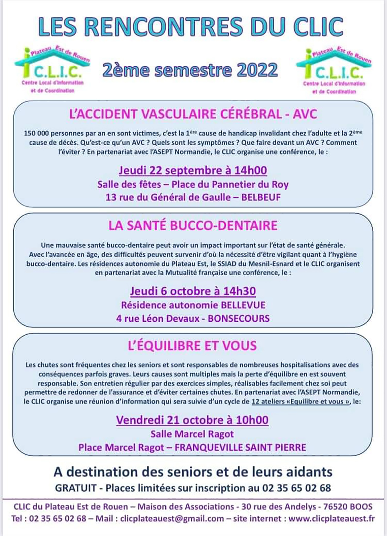 Activités proposées par le CLIC aux 60 ans et